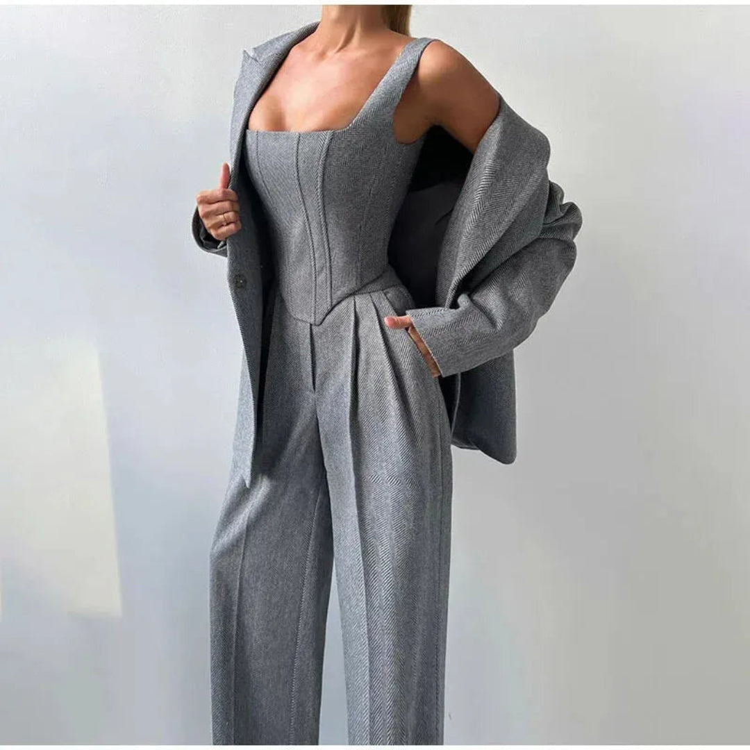Aurora 3-Piece Tailored Corset Pant Suit Set - Artisio